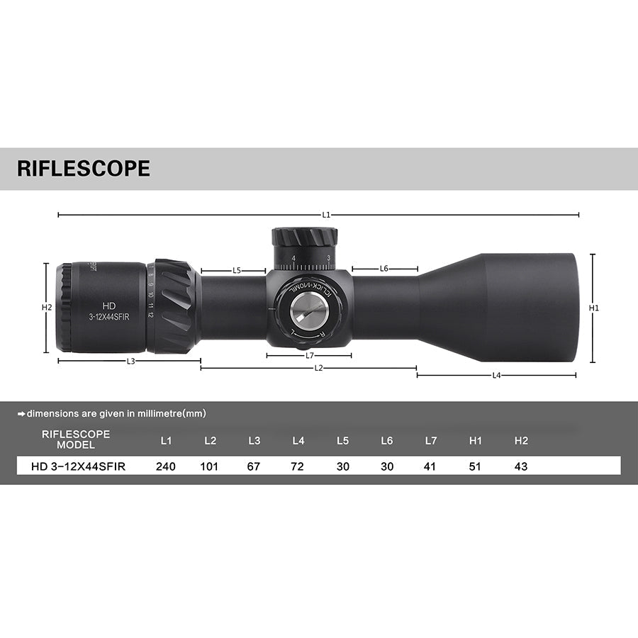 DISCOVERYOPT HD 3-12X44SFIR FFP short front Optical sight with Capped ...